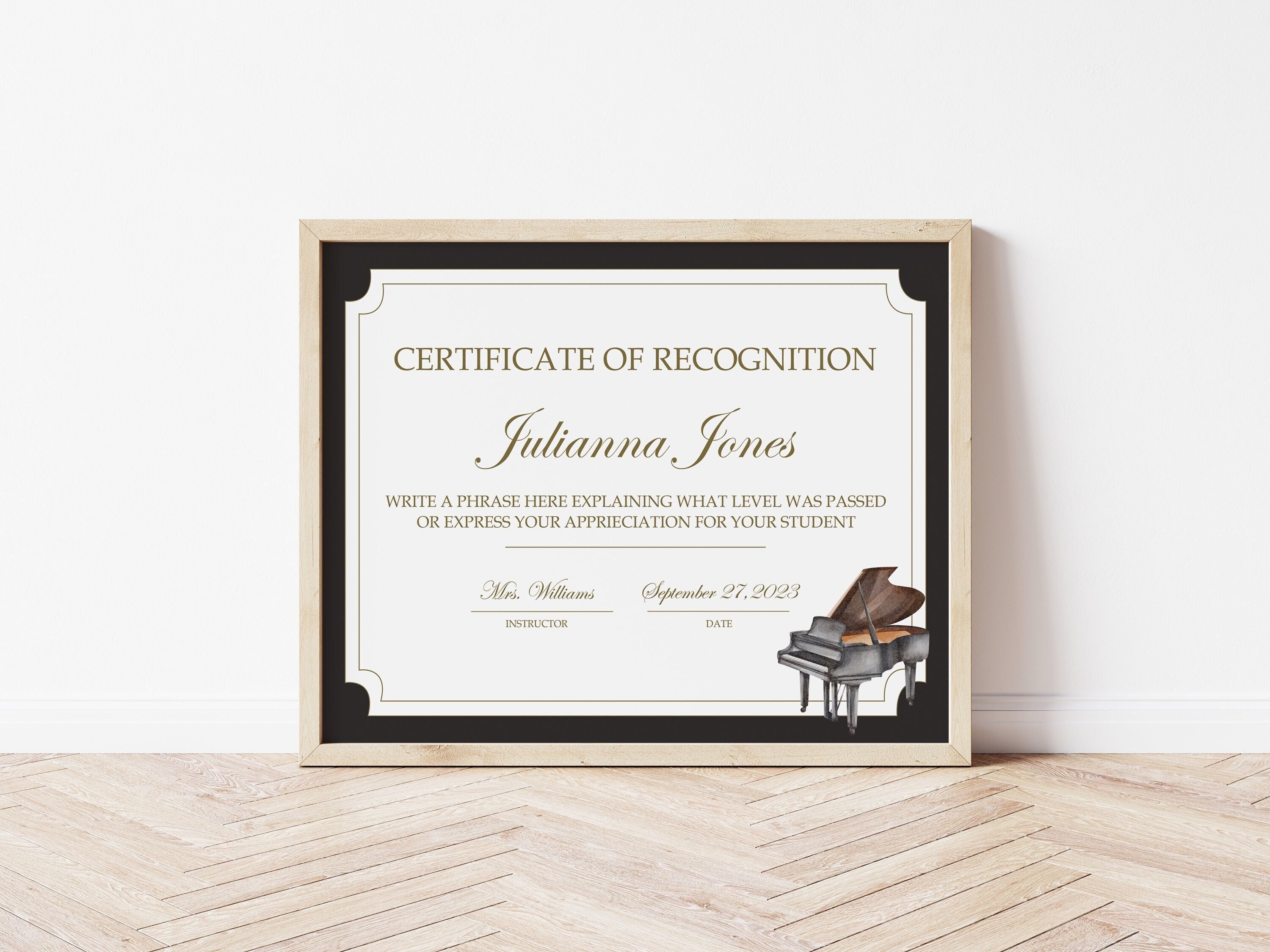 Editable Piano Recital Certificate 8.5x11" - INSTANT DOWNLOAD - Piano ...
