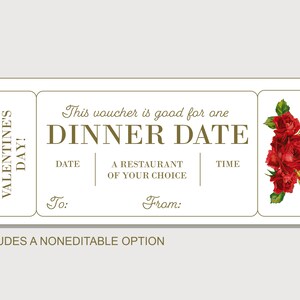 Valentine's Day Dinner Date Gift Voucher - INSTANT DOWNLOAD - EDITABLE ...