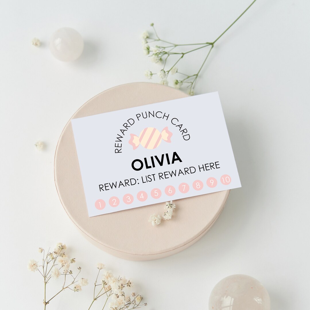 Printable Reward Punch Card INSTANT DOWNLOAD EDITABLE Text Children's ...