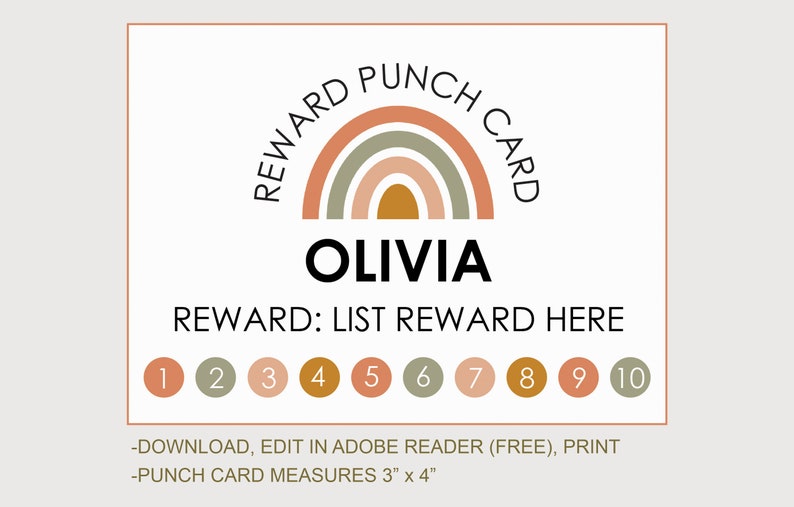 Printable Reward Punch Card INSTANT DOWNLOAD EDITABLE Text - Etsy