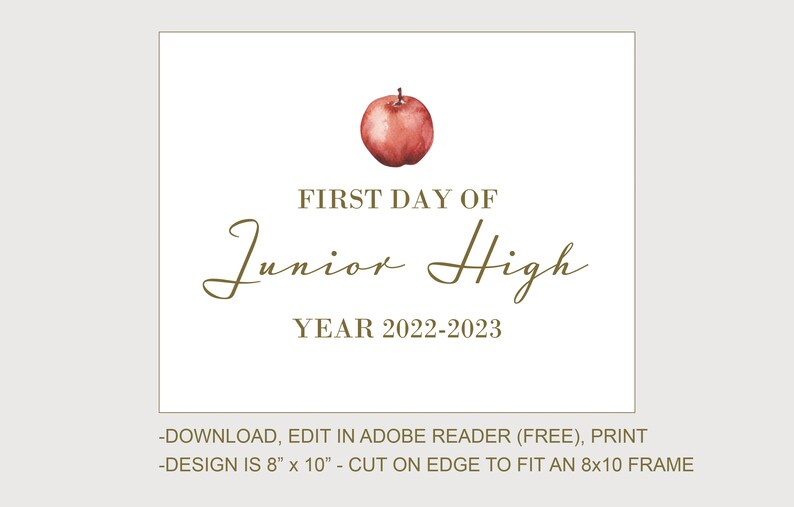 Editable First Day of Junior High Sign Printable - INSTANT DOWNLOAD ...