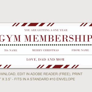 Christmas Gym Membership Gift Coupon - INSTANT DOWNLOAD - EDITABLE Text ...