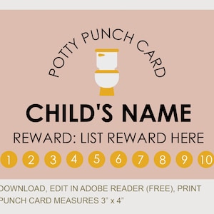 Printable Potty Training Punch Card - INSTANT DOWNLOAD - EDITABLE Text ...