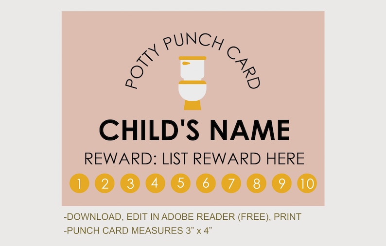 Printable Potty Training Punch Card INSTANT DOWNLOAD - Etsy