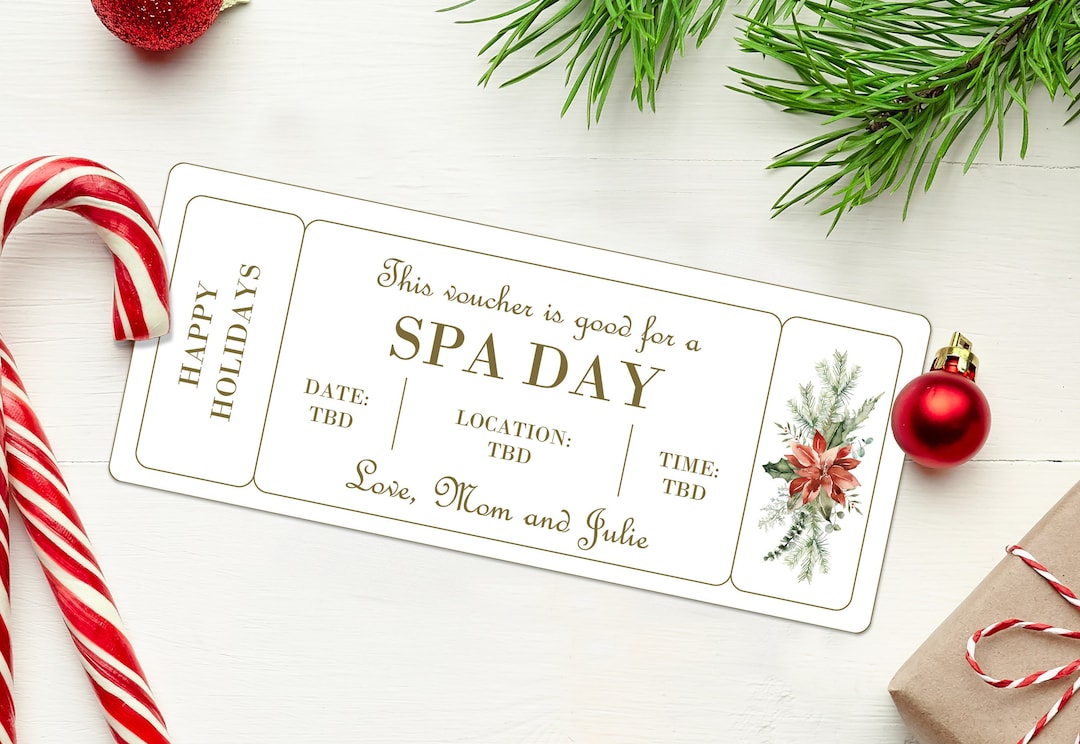 Happy Holidays Spa Day T Voucher Instant Download Editable Text Printable Christmas Spa Day