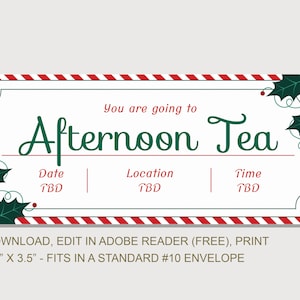 Christmas Afternoon Tea Voucher - INSTANT DOWNLOAD - EDITABLE Text ...
