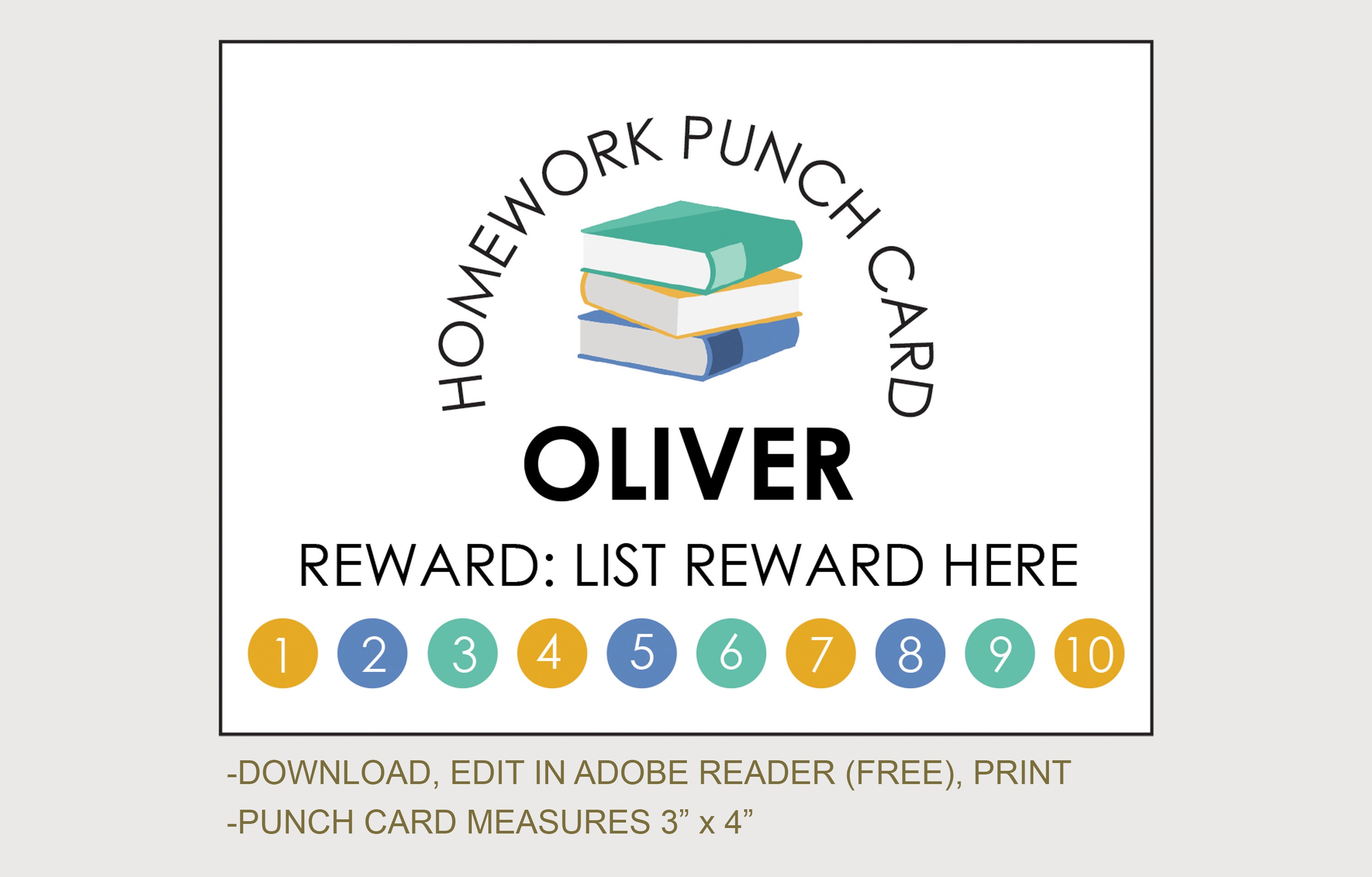Printable Reward Punch Card - INSTANT DOWNLOAD - EDITABLE Text ...