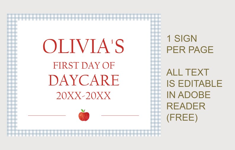 Editable First Day of Daycare Sign - INSTANT DOWNLOAD - Printable ...