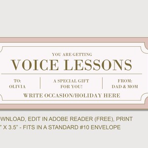 Voice Lessons Coupon Voucher - INSTANT DOWNLOAD - EDITABLE Text ...