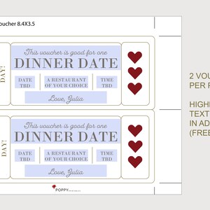 Valentine's Day Dinner Date Gift Voucher - INSTANT DOWNLOAD - EDITABLE ...