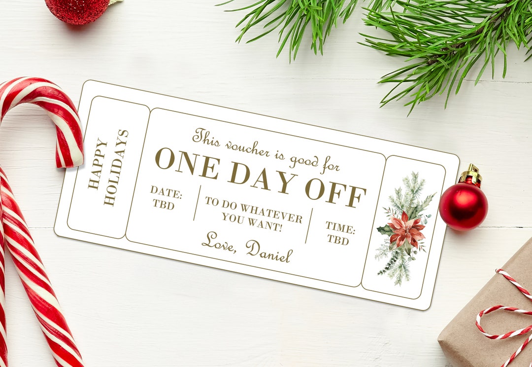 Christmas Day off Coupon Gift Certificate - INSTANT DOWNLOAD - EDITABLE ...