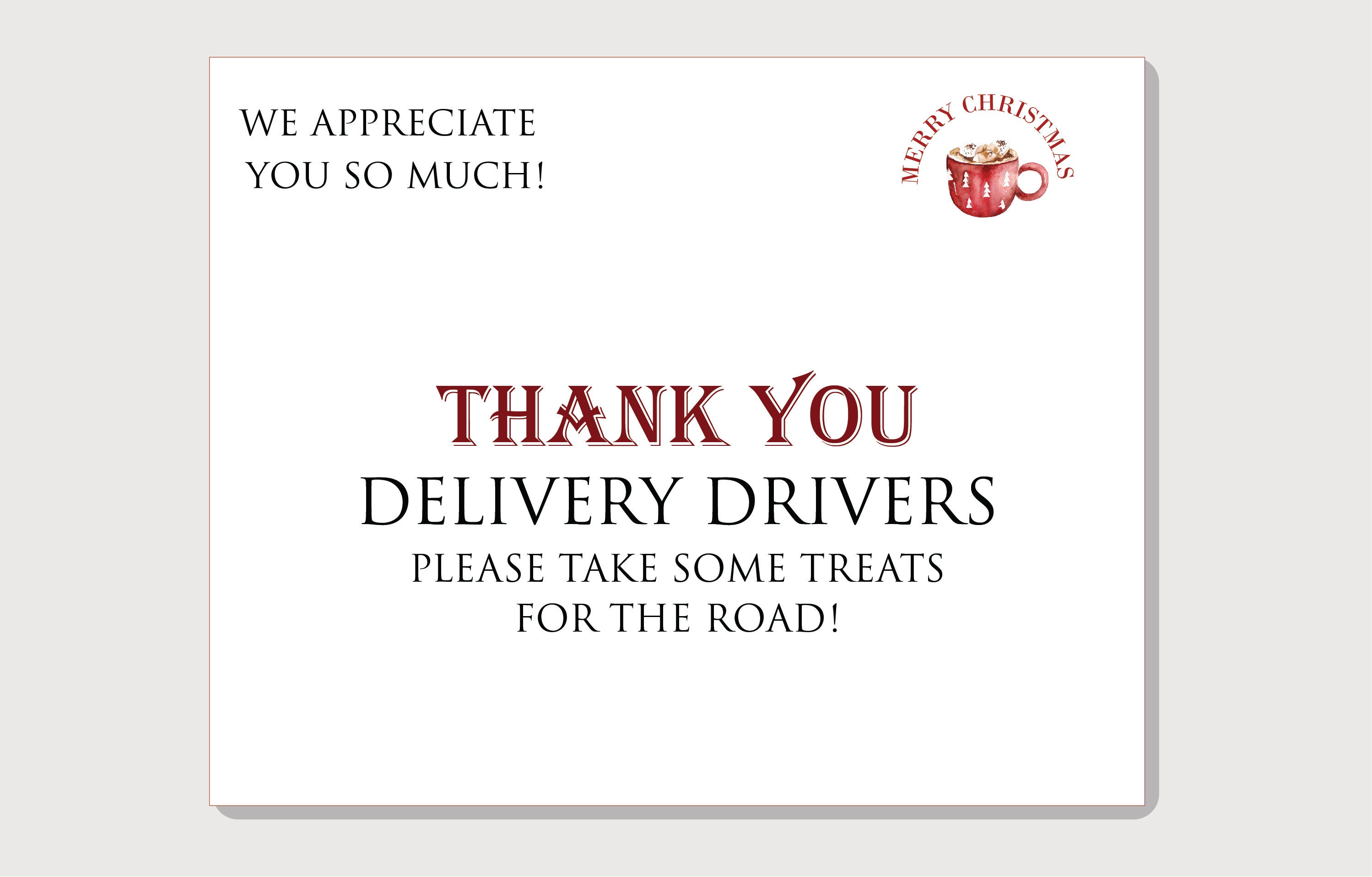 Delivery Driver Thank You Sign INSTANT DOWNLOAD Printable | Etsy