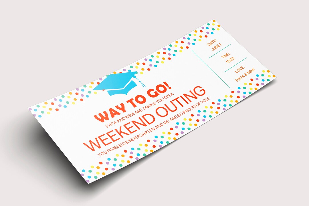 Weekend Outing Preschool Kindergarten Graduation Gifts Coupon - INSTANT ...