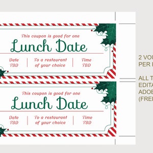 Christmas Lunch Date Gift Certificate Coupon - INSTANT DOWNLOAD ...