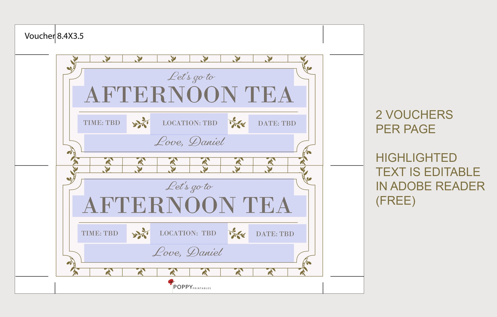 Afternoon Tea Coupon Voucher - INSTANT DOWNLOAD - EDITABLE Text ...