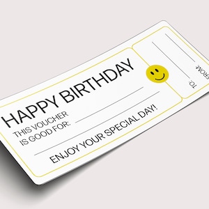 Smiley Face Birthday Coupon Voucher - INSTANT DOWNLOAD - Noneditable ...