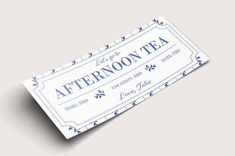 Afternoon Tea Coupon Voucher - INSTANT DOWNLOAD - EDITABLE Text ...