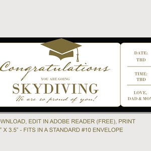 Graduation Skydiving Coupon Certificate - INSTANT DOWNLOAD - EDITABLE ...