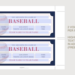 Baseball Game Gift Certificate Coupon - INSTANT DOWNLOAD - EDITABLE ...