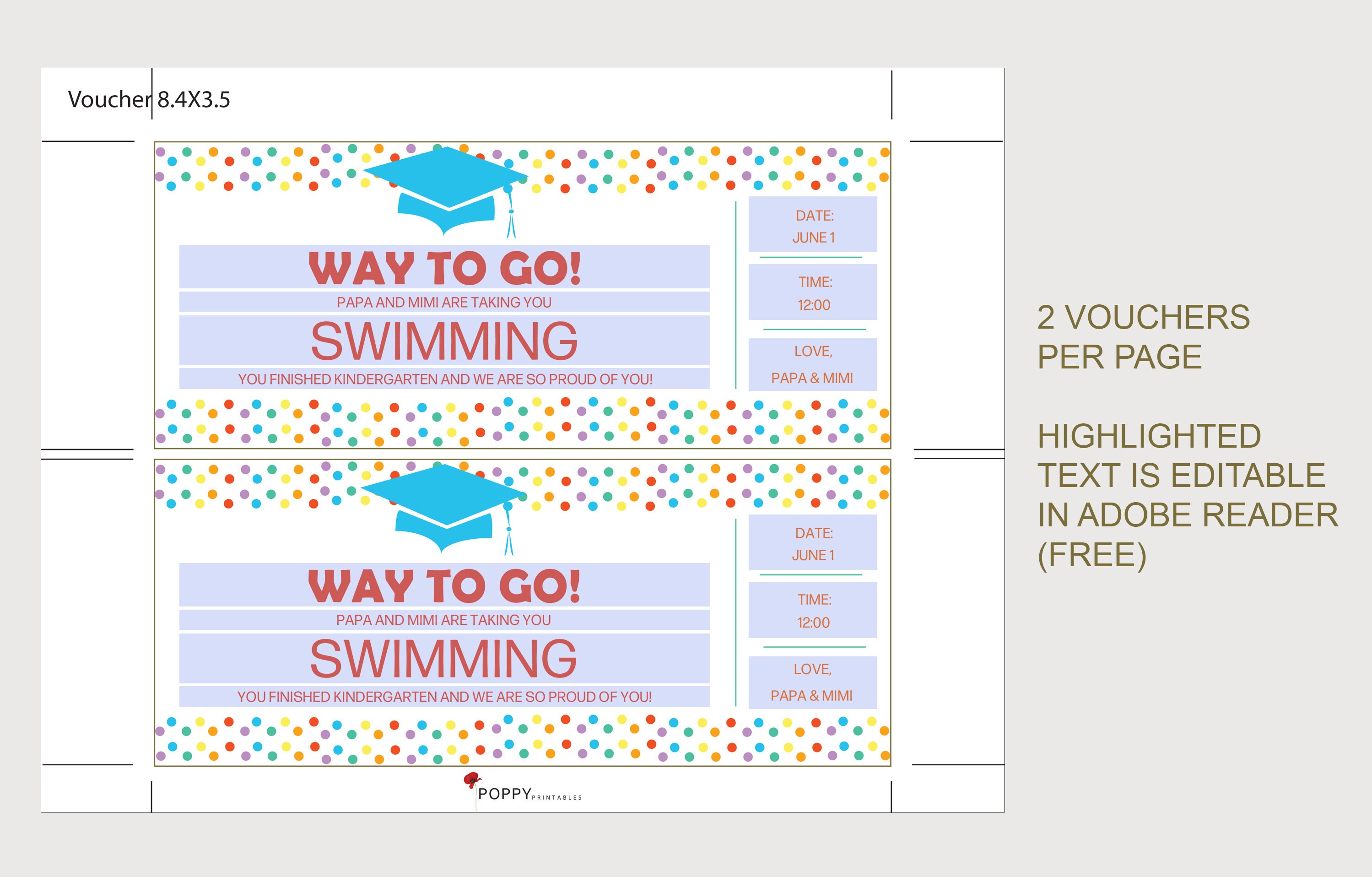 Swimming Preschool Kindergarten Graduation Gifts Coupon - INSTANT ...