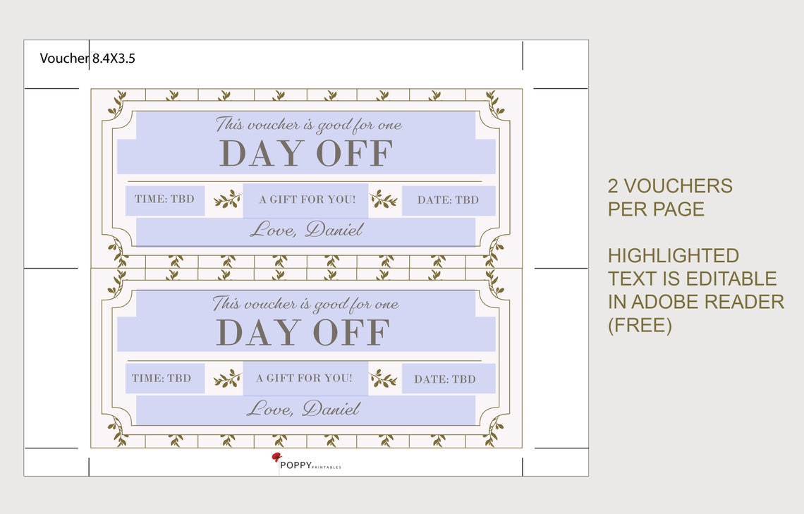 Day off Coupon Voucher INSTANT DOWNLOAD EDITABLE Text | Etsy
