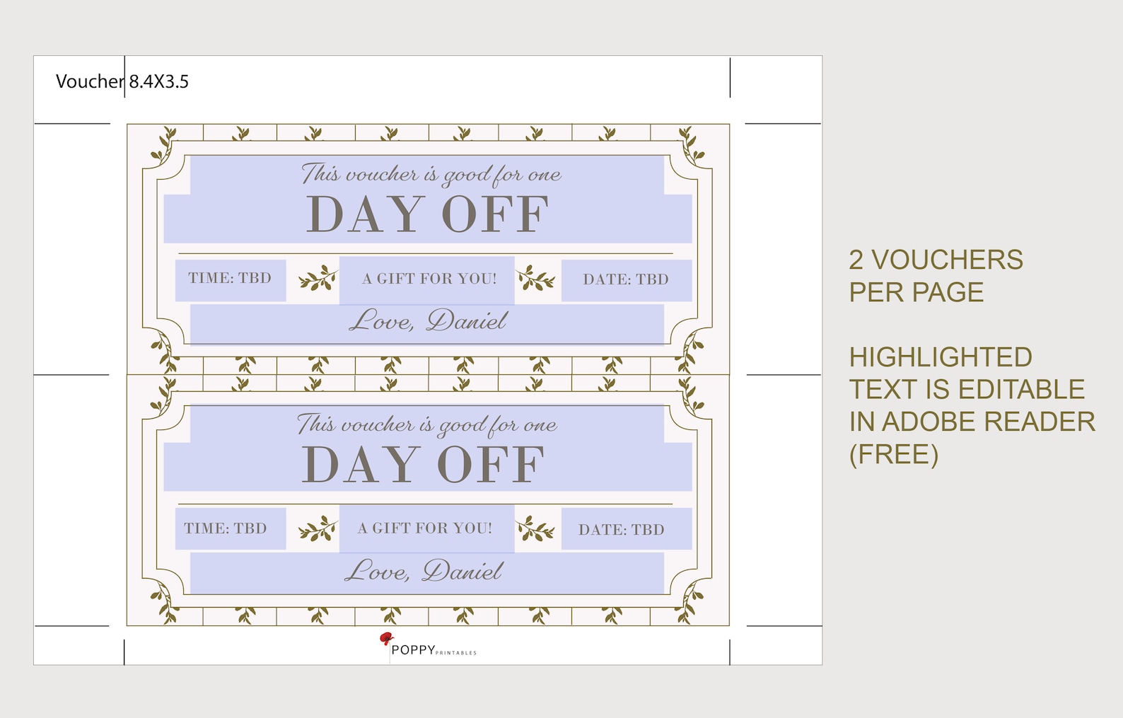 Day off Coupon Voucher INSTANT DOWNLOAD EDITABLE Text | Etsy