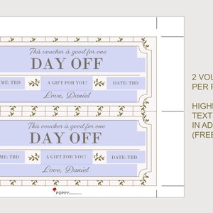Day off Coupon Voucher - INSTANT DOWNLOAD - EDITABLE Text - Printable ...