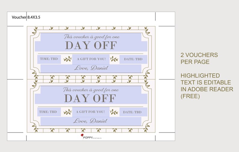 Day off Coupon Voucher INSTANT DOWNLOAD EDITABLE Text | Etsy