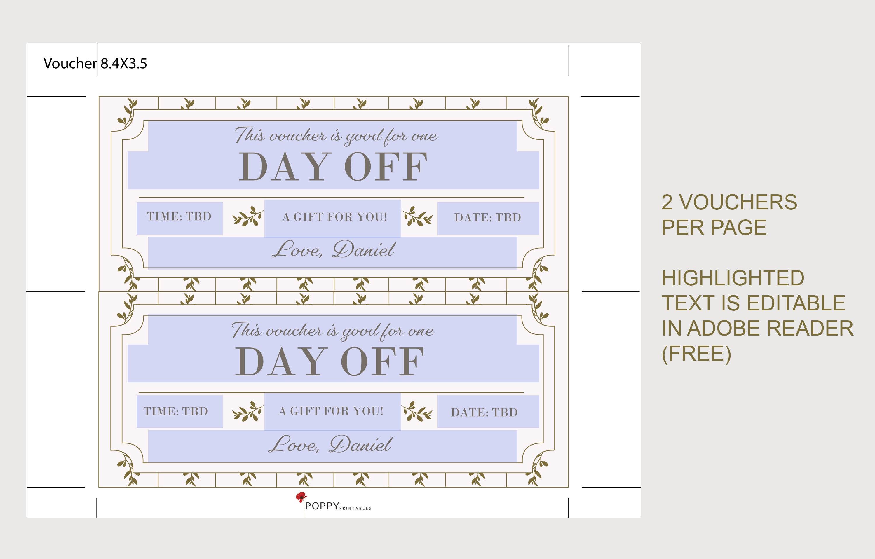 Day off Coupon Voucher INSTANT DOWNLOAD EDITABLE Text | Etsy