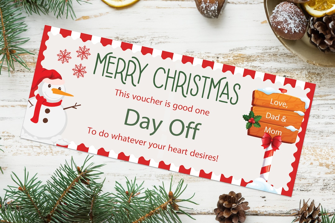 Christmas Day off Coupon Gift Certificate - INSTANT DOWNLOAD - EDITABLE ...