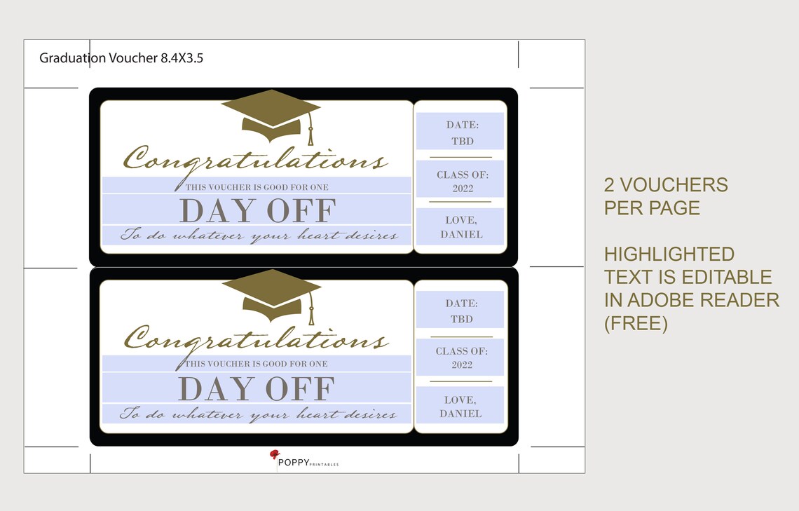 Graduation Day off Coupon Certificate INSTANT DOWNLOAD | Etsy