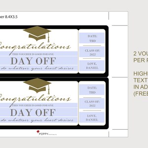 Graduation Day off Coupon Certificate - INSTANT DOWNLOAD - EDITABLE ...