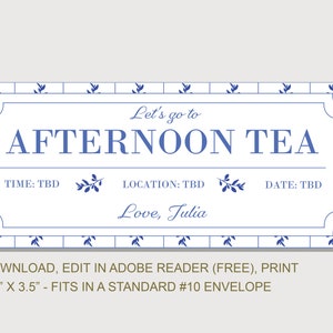 Afternoon Tea Coupon Voucher - INSTANT DOWNLOAD - EDITABLE Text ...