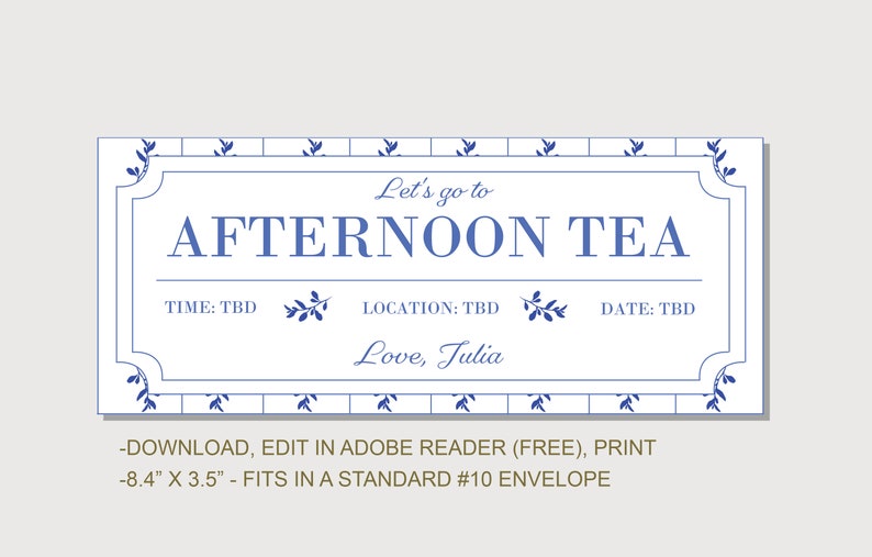 Afternoon Tea Coupon Voucher - INSTANT DOWNLOAD - EDITABLE Text ...