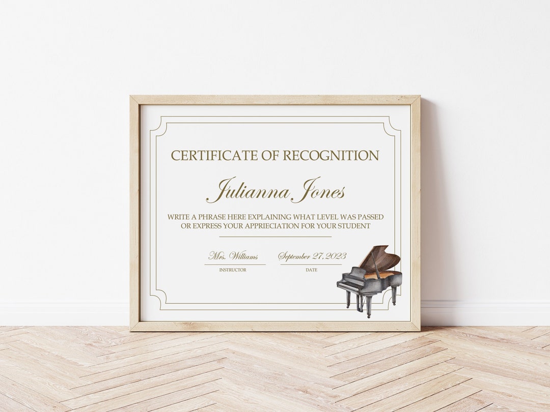 Editable Piano Recital Certificate 8.5x11" - INSTANT DOWNLOAD - Piano ...