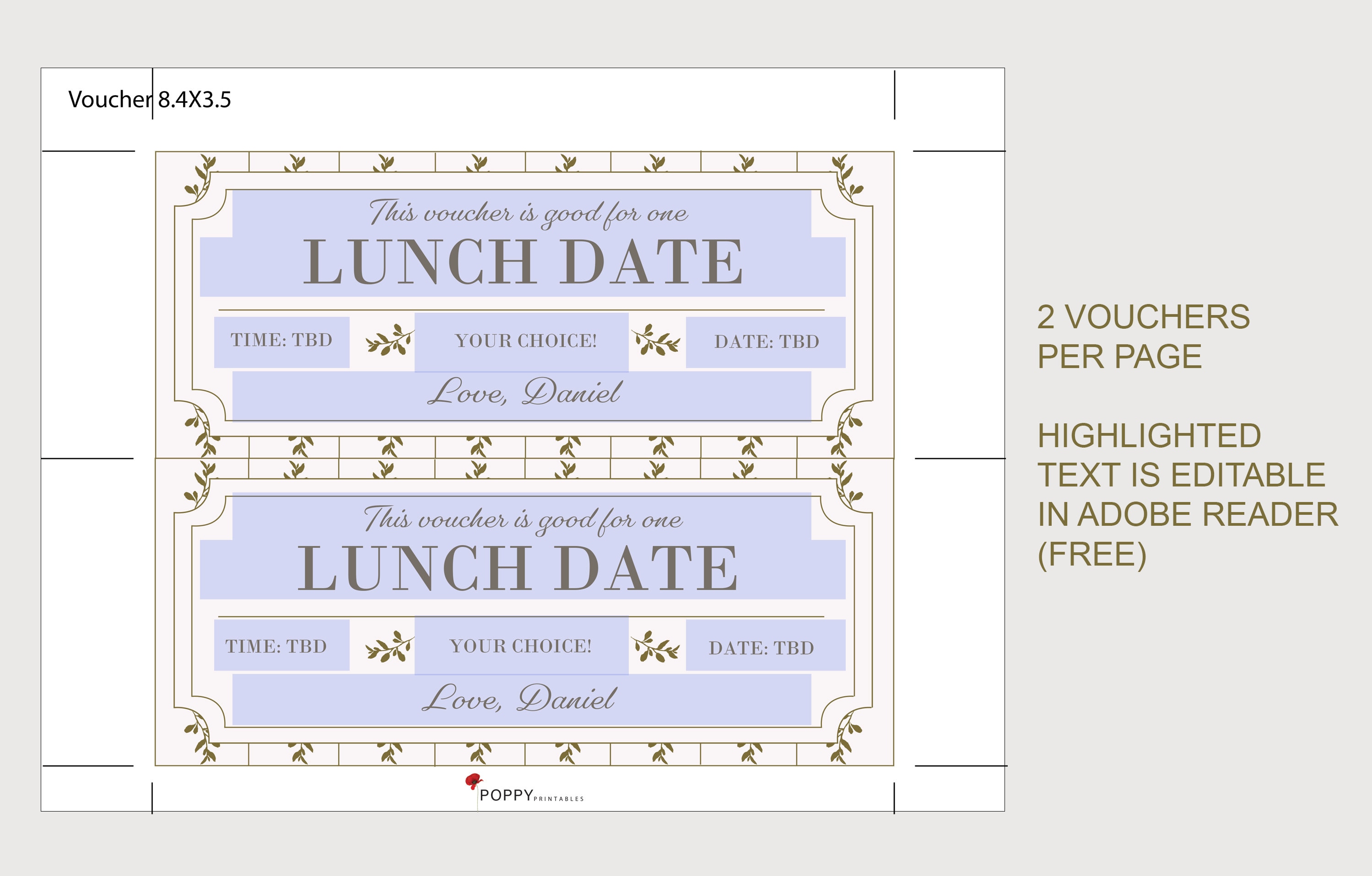 Lunch Coupon Voucher INSTANT DOWNLOAD EDITABLE Text | Etsy