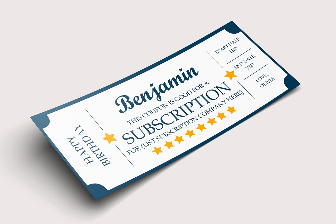 Birthday Subscription Gift Certificate Coupon - INSTANT DOWNLOAD ...