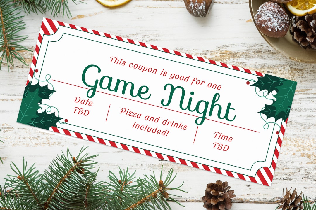 Christmas Game Night Coupon Voucher - INSTANT DOWNLOAD - EDITABLE Text ...
