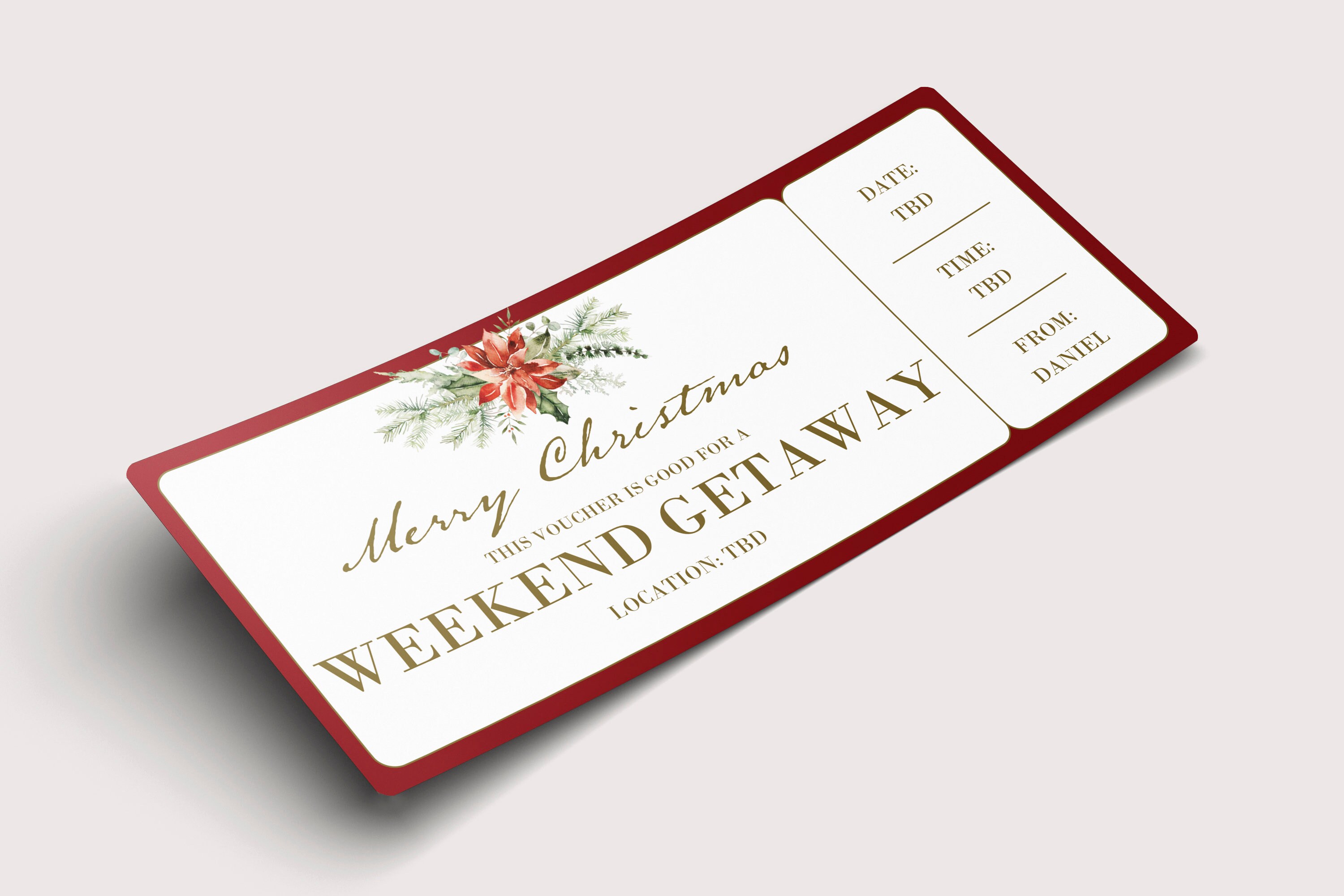 Christmas Weekend Getaway Certificate Coupon - INSTANT DOWNLOAD ...