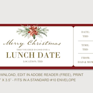 Christmas Lunch Date Coupon Voucher - INSTANT DOWNLOAD - EDITABLE Text ...