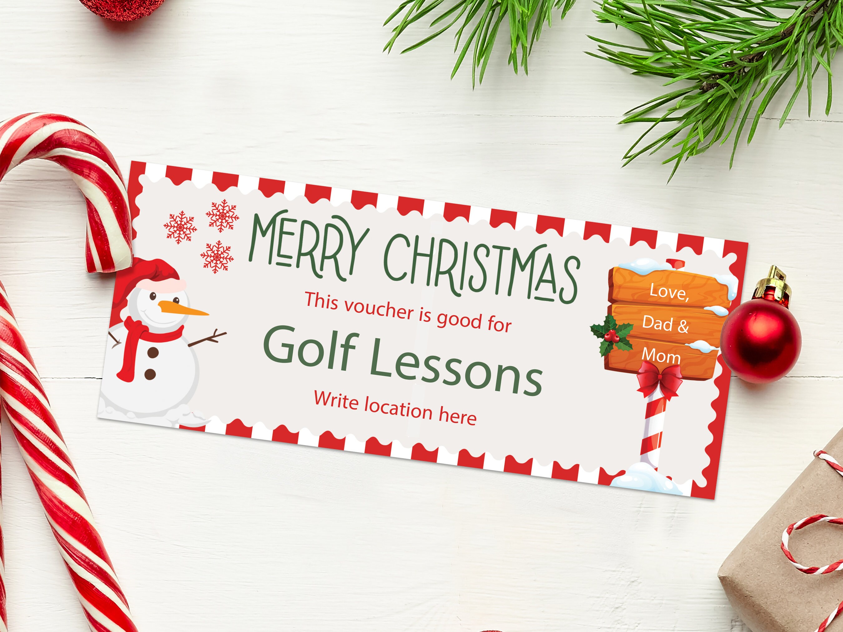 Christmas Gift Golf Lessons Certificate Coupon - INSTANT DOWNLOAD ...