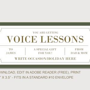 Voice Lessons Coupon Gift Certificate - INSTANT DOWNLOAD - EDITABLE ...