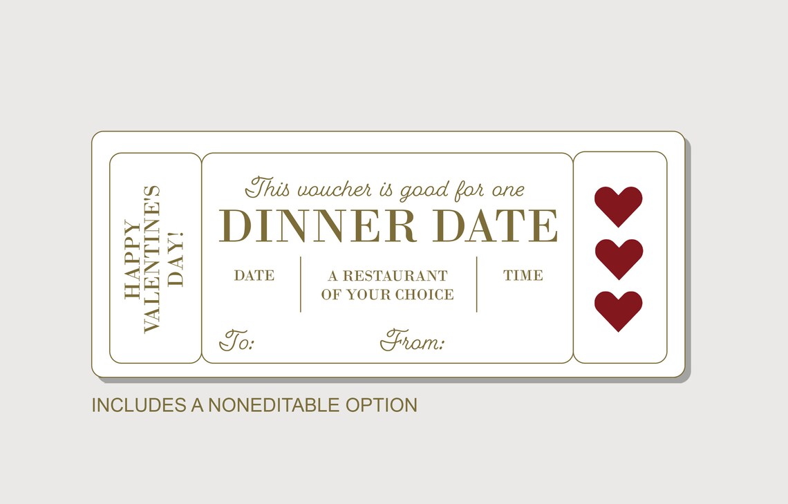 Valentine's Day Dinner Date Gift Voucher INSTANT - Etsy