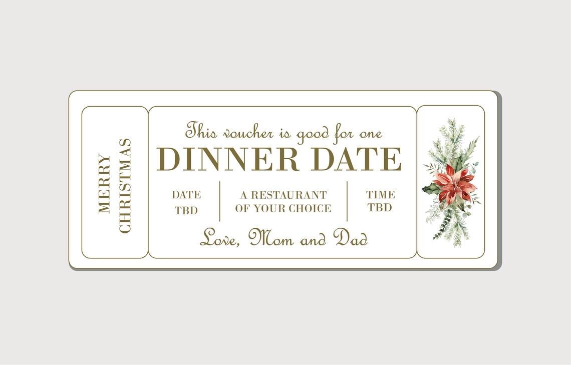 Christmas Dinner Coupon Voucher - INSTANT DOWNLOAD - EDITABLE Text ...