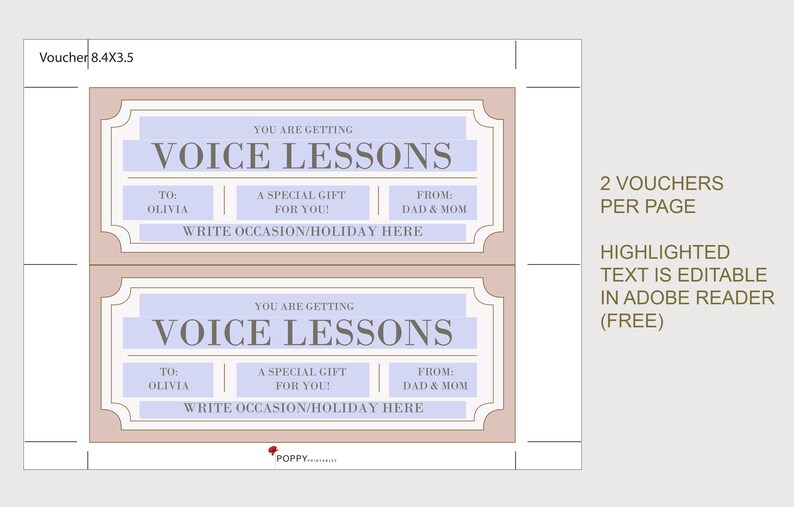 Voice Lessons Coupon Voucher INSTANT DOWNLOAD EDITABLE - Etsy