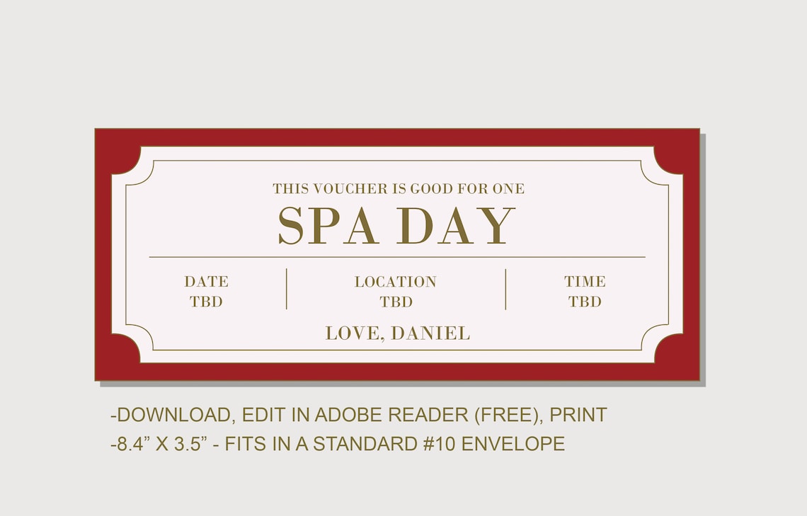 Spa Day Gift Voucher INSTANT DOWNLOAD EDITABLE Text - Etsy