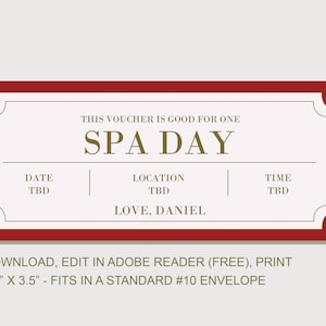 Spa Day Gift Voucher - INSTANT DOWNLOAD - EDITABLE Text - Printable ...