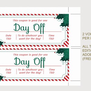 Christmas Day off Coupon Gift Certificate - INSTANT DOWNLOAD - EDITABLE ...