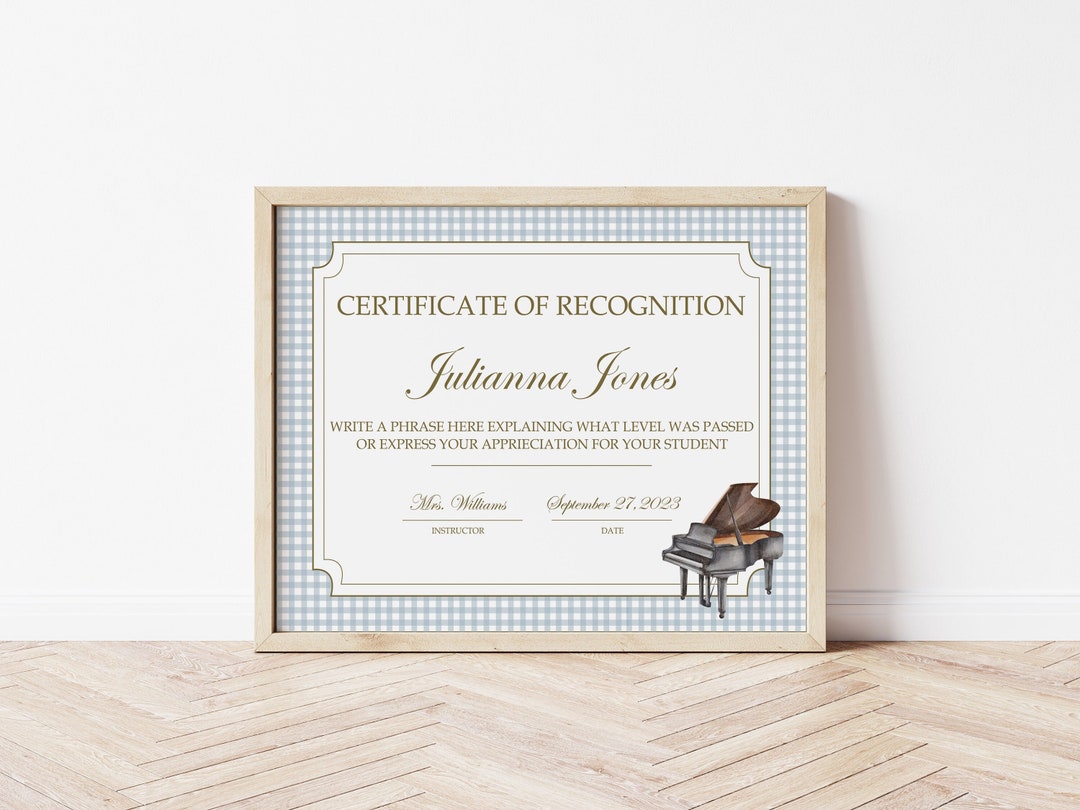 Editable Piano Recital Certificate 8.5x11" - INSTANT DOWNLOAD - Piano ...