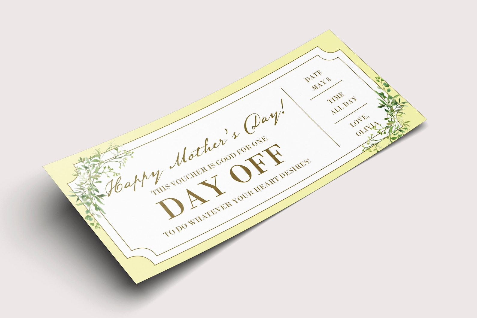 Mother's Day Time off Coupon Voucher INSTANT DOWNLOAD EDITABLE Text ...